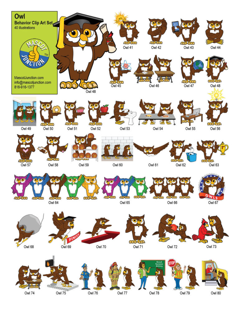 Owl Mascot Clip Art - Positive Behavior For PBIS Schools - PBIS Posters